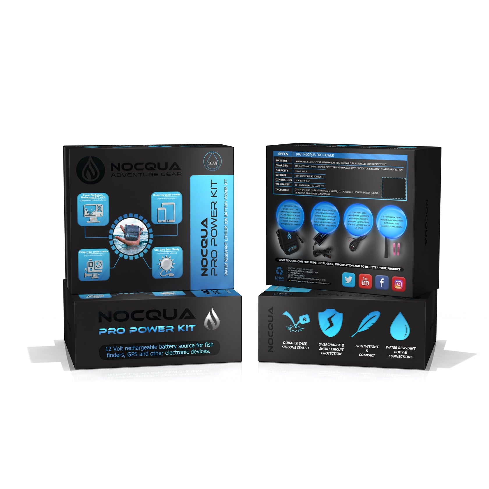 Nocqua - 12V Outdoor Kayak Battery 10Ah Pro Power Kit – Yakworks Kayaks ...